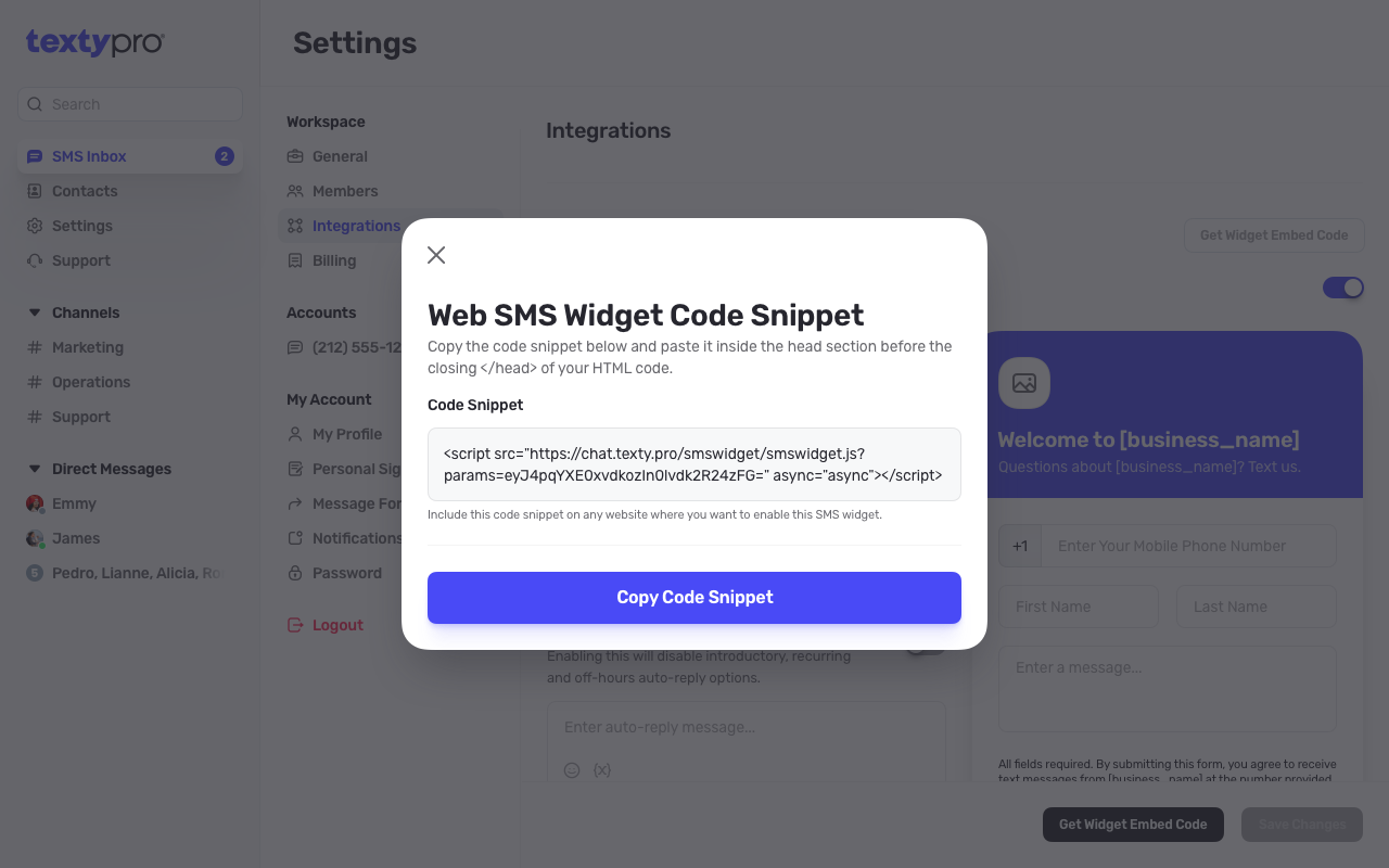 How to add SMS Chat Widget on your website